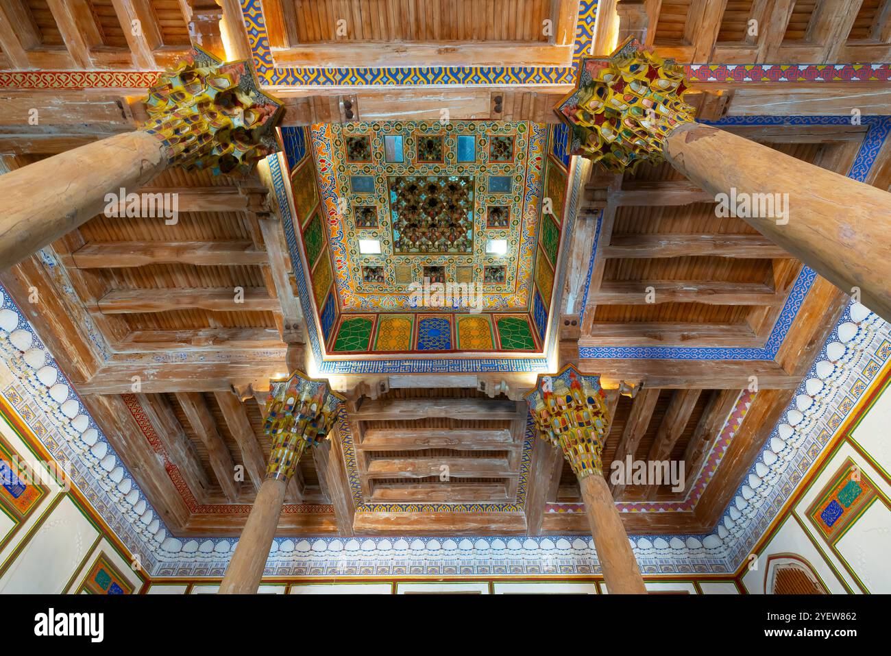 Decorative ceiling of Djami Mosque in the Ark of Bukhara. The Ark of ...