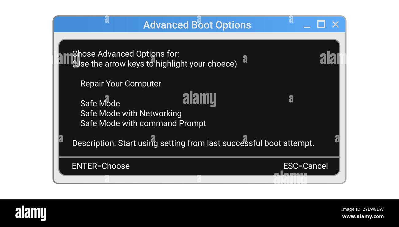 Boot menu options in safe mode. Repair system settings on computer Stock Vector Image & Art - Alamy