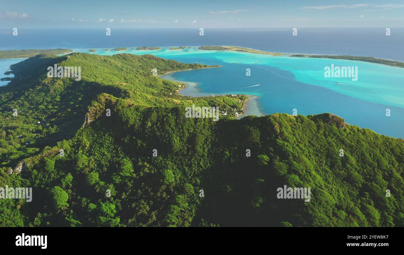 Breathtaking aerial view of Bora Bora island, vibrant turquoise water ...