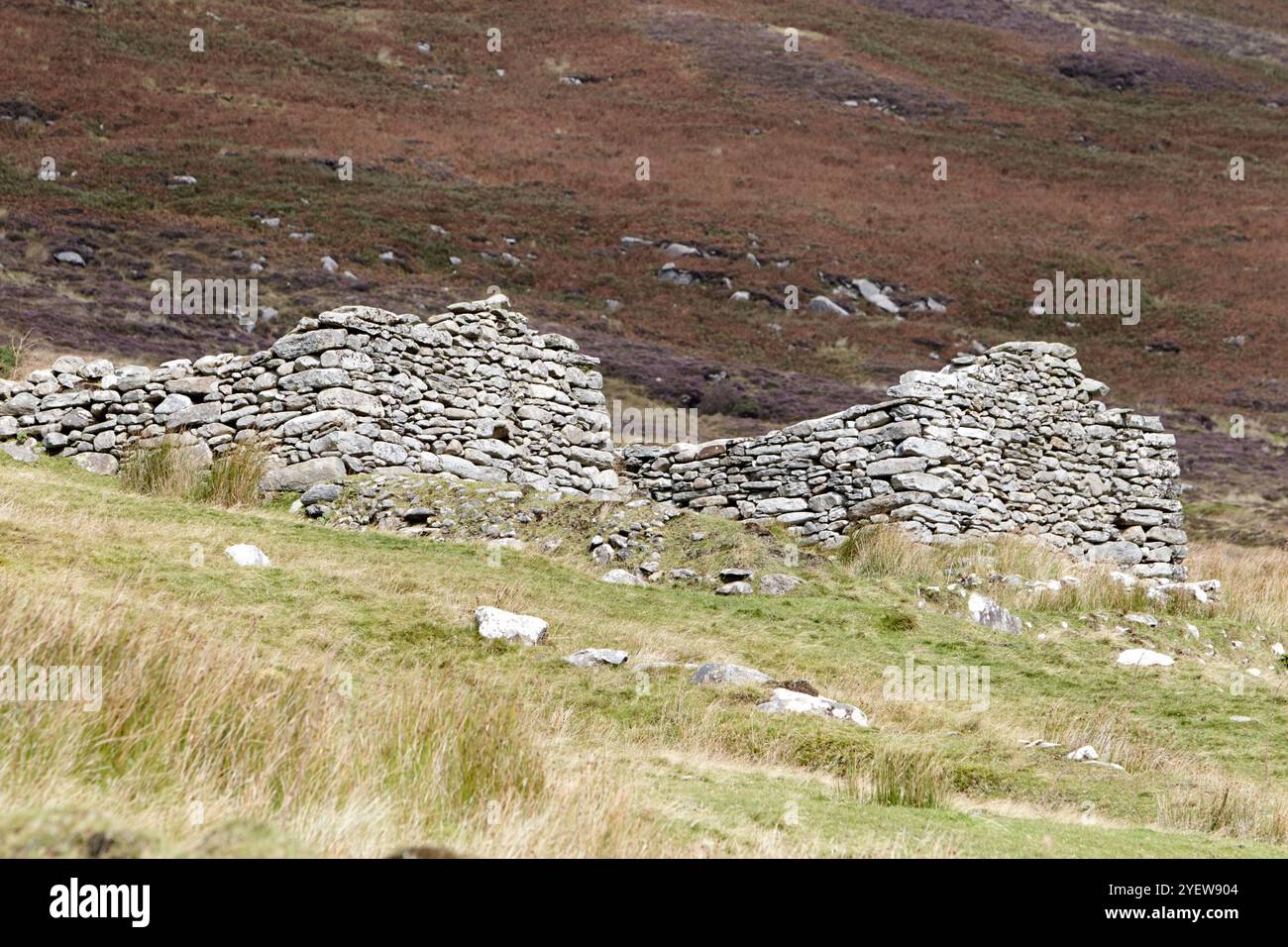 ruined gable walls of houses in slievemore deserted village ruins ...