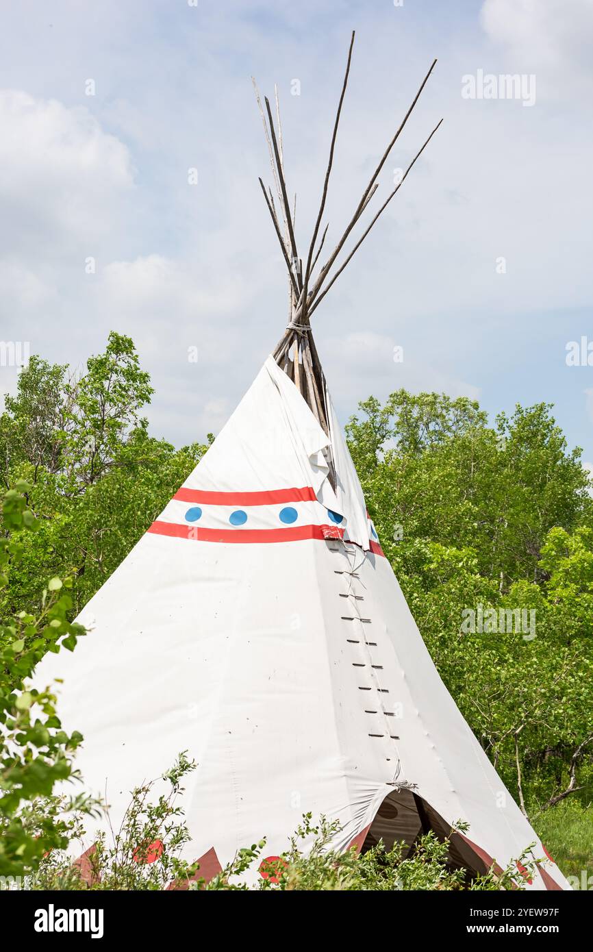 A view of a First Nation tepee, seen in the woods of Winnipeg, Manitoba ...
