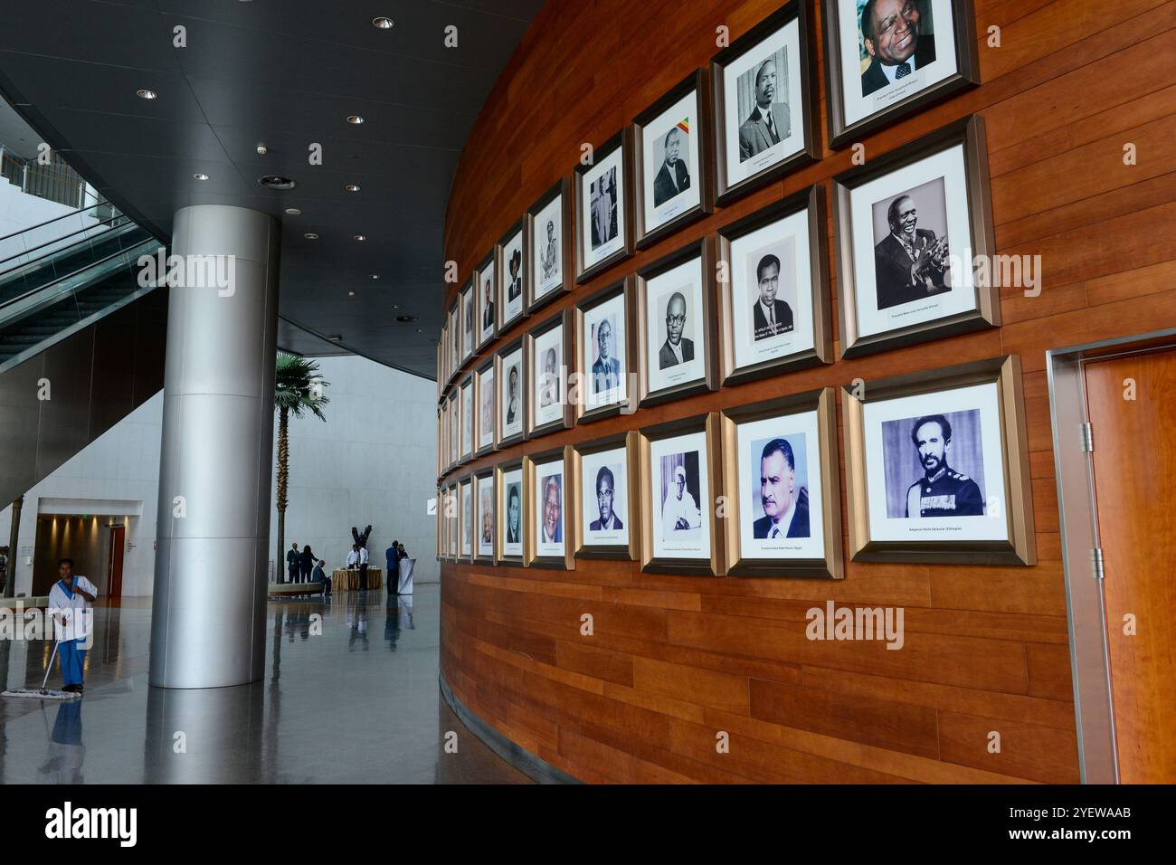 ETHIOPIA Addis Ababa, AU African Union building, wall with photos of ...
