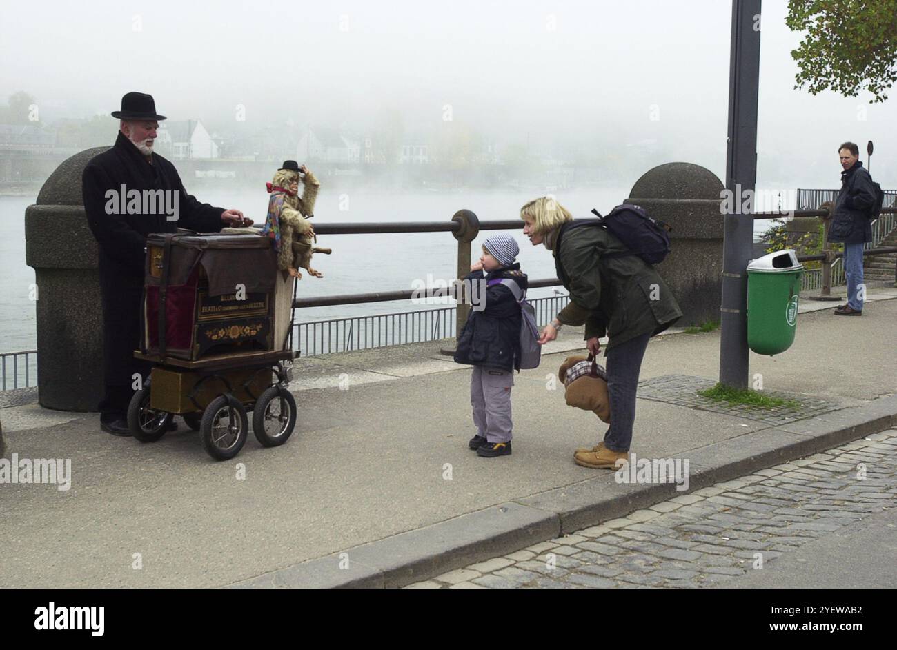 Street organ or barrel organ entertainer at Deutsches Eck in Koblenz ...