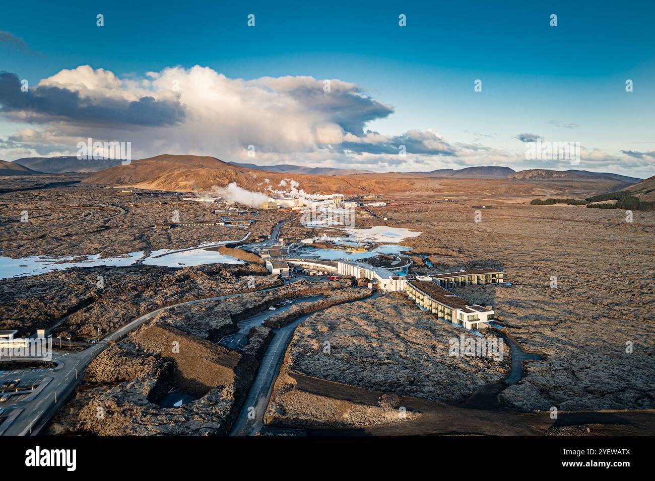 Bird's-eye view of the colorful nature of Iceland. Blue Lagoon is ...