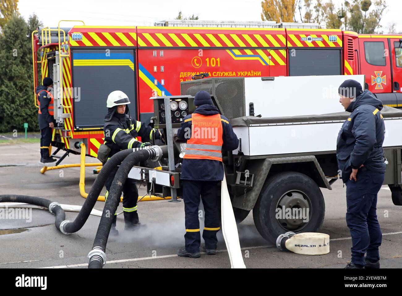 KYIV REGION, UKRAINE - NOVEMBER 1, 2024 - Firefighters give a ...