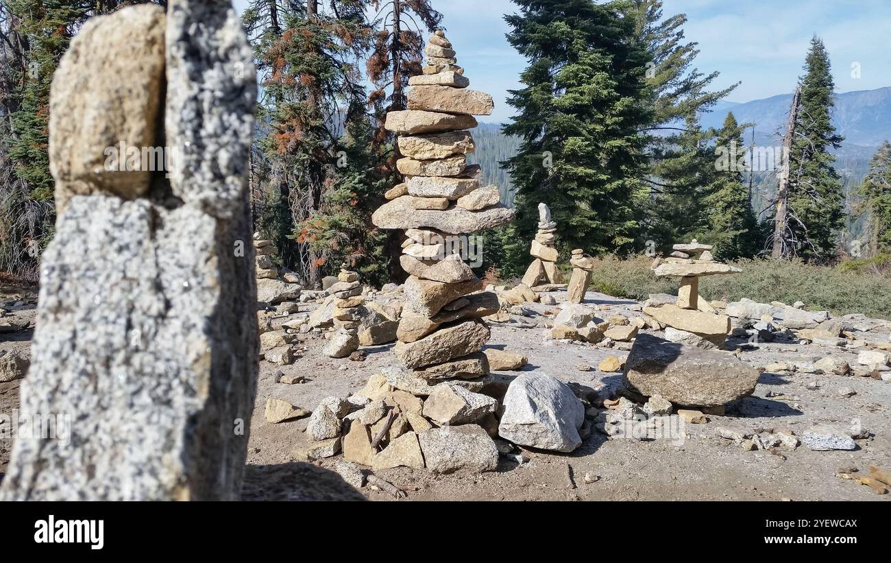 A view of stone stacking in the forest, seen in California Stock Photo ...