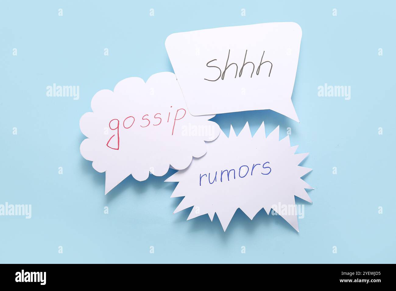 Speech bubbles with words on blue background. Gossip concept Stock ...
