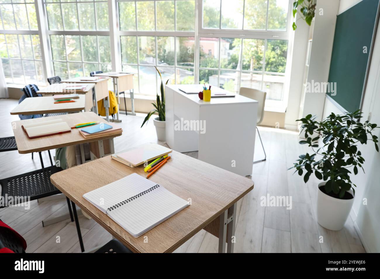 Interior of empty classroom with school desks Stock Photo - Alamy