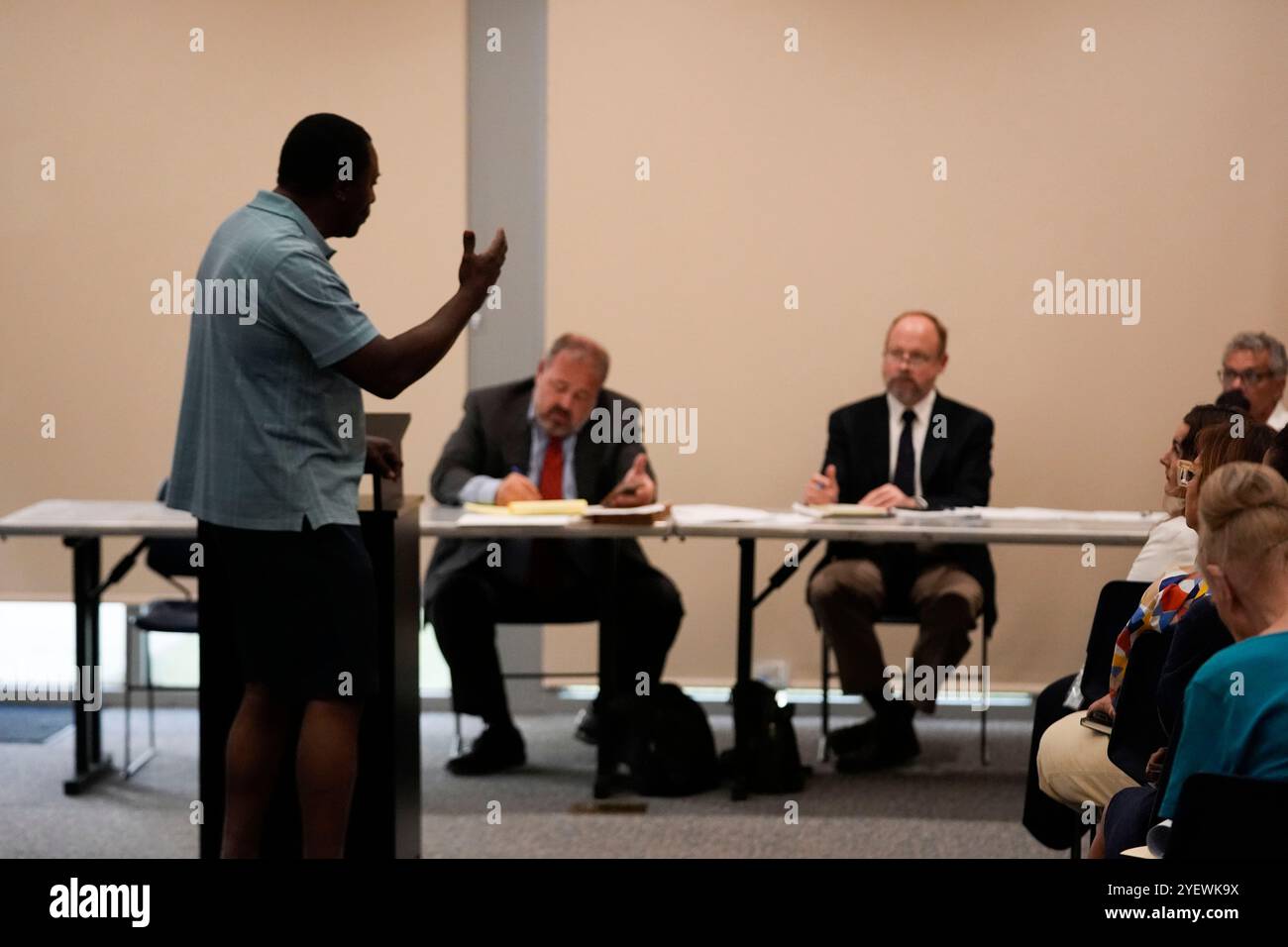 Arthur Blue, 72, who grew up in Elkinsville, speaks at a public hearing ...