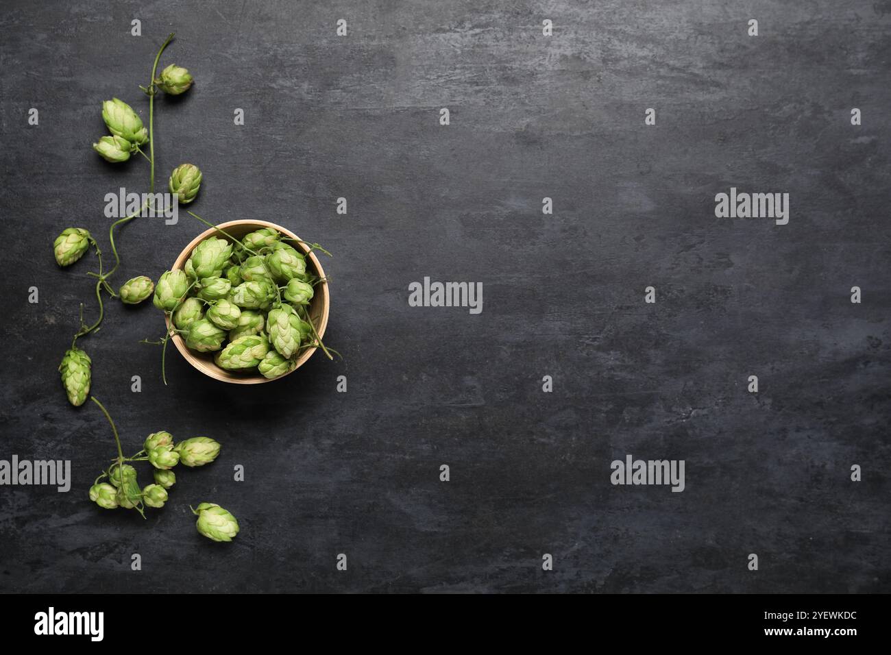 Bowl of green hops cones on black background Stock Photo - Alamy