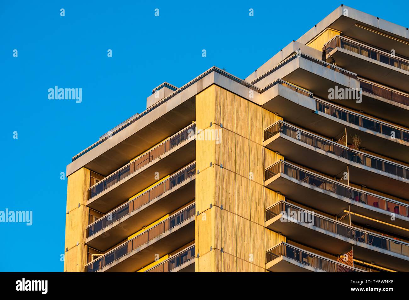 Detail of windows and balconies of a high rise apartment block in ...