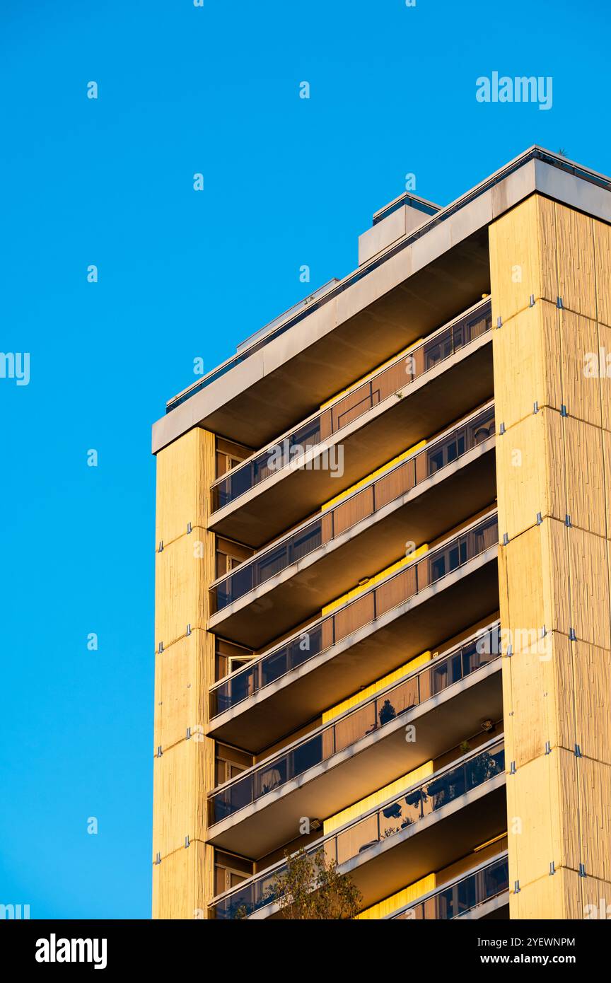 Detail of windows and balconies of a high rise apartment block in ...