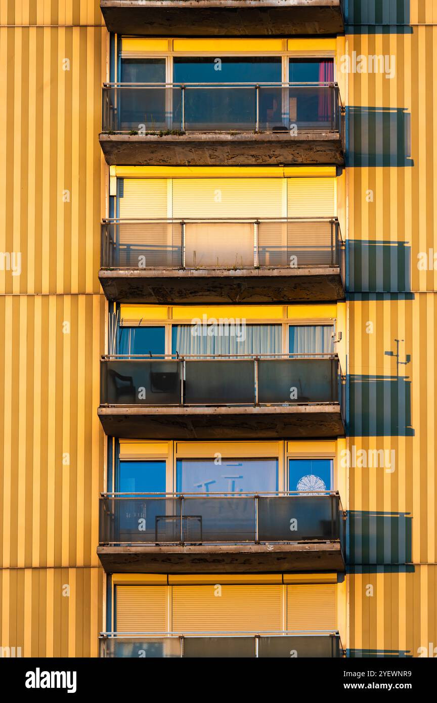 Detail of windows and balconies of a high rise apartment block in ...