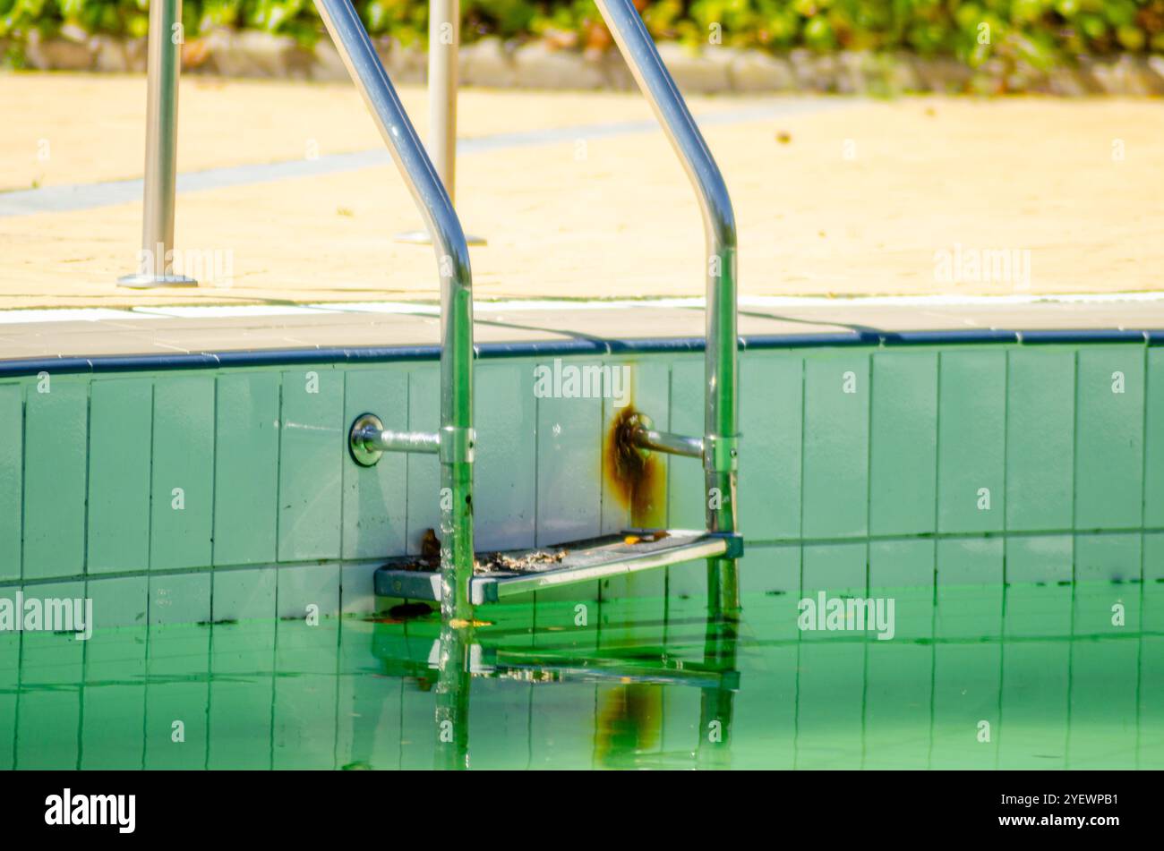 Ladder Of A Old Pool Out Of Use In The Spring That Needs Maintenance