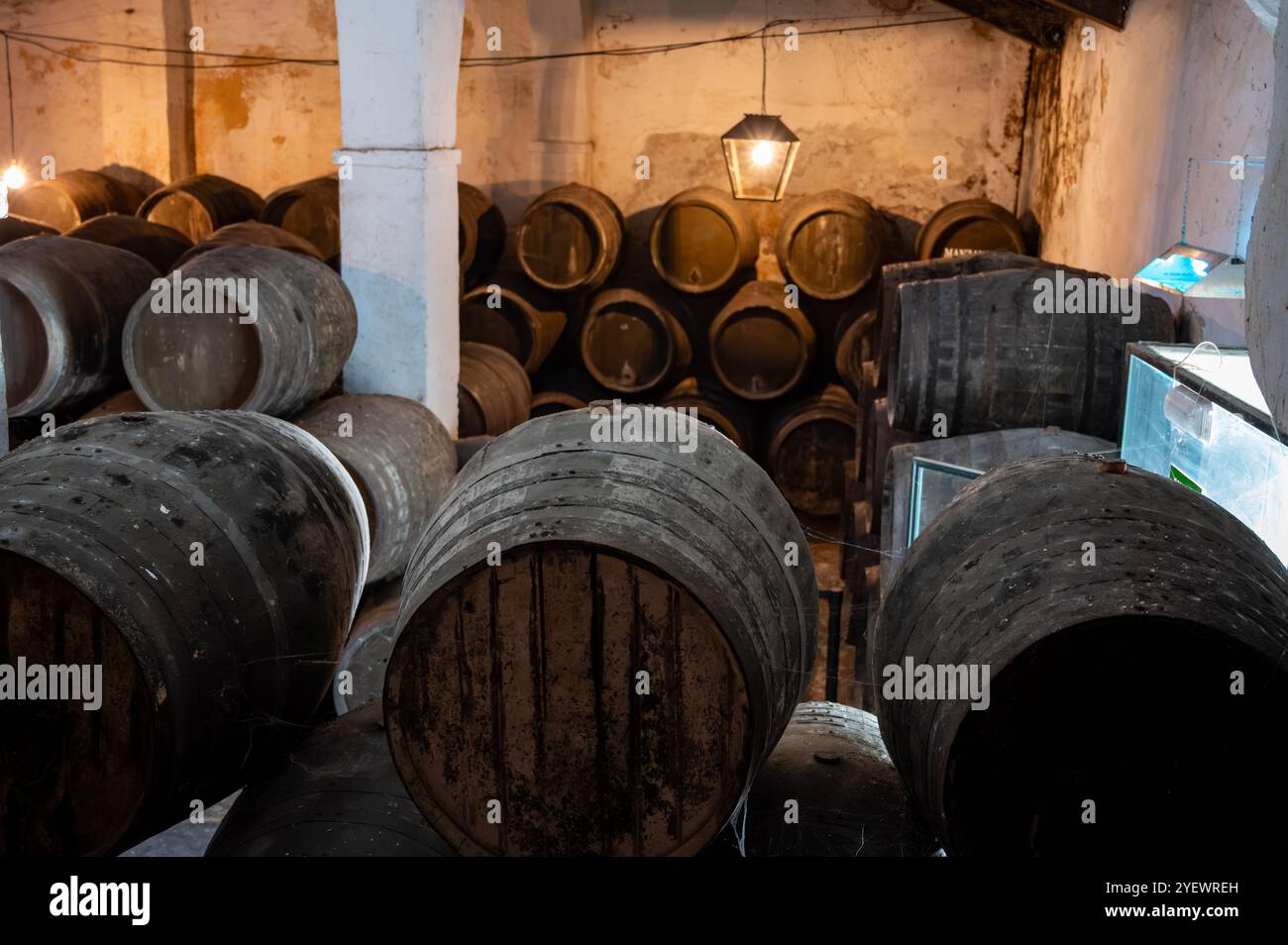 Solera systems in old Andalusian wine cellar, process for aging sherry ...