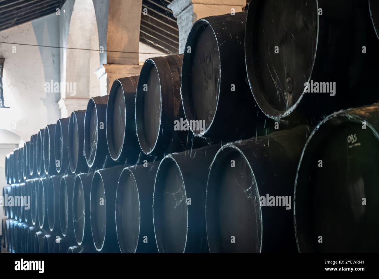 Solera systems in old Andalusian wine cellar, process for aging sherry ...