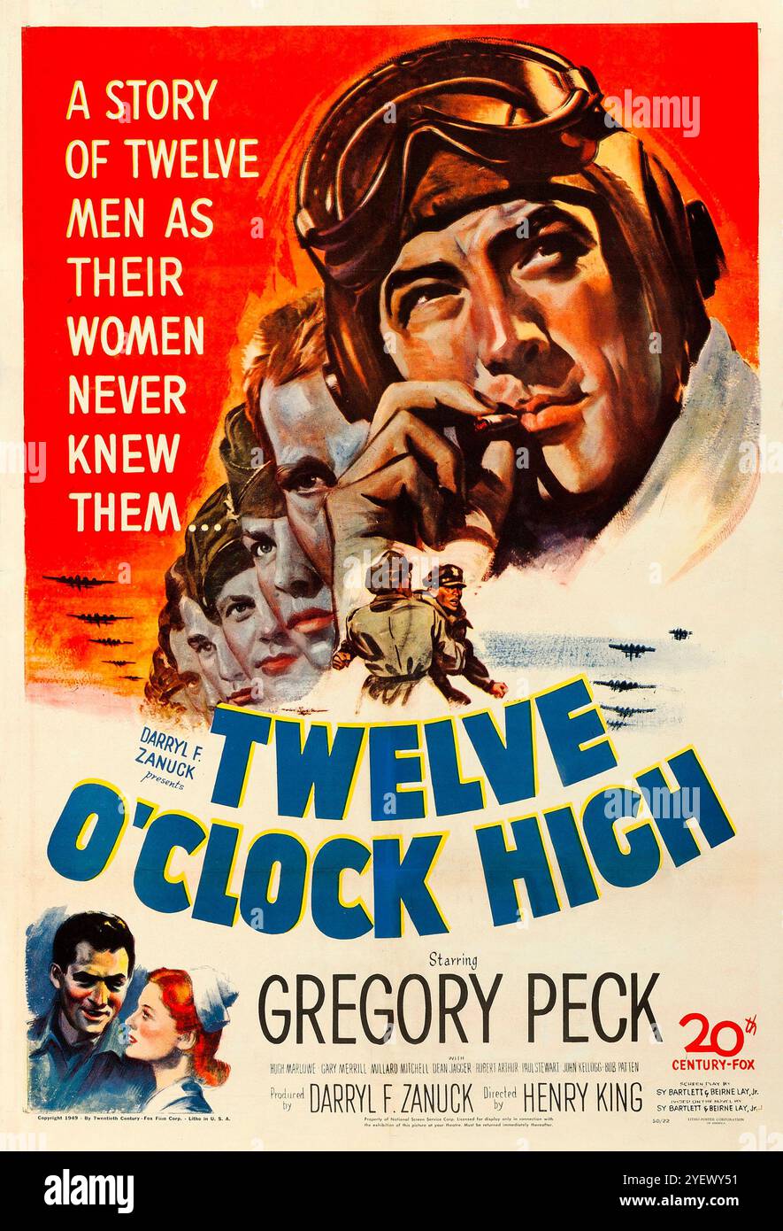 Movie Poster for the 1949 film Twelve O'Clock High, Greogory Peck as a ...