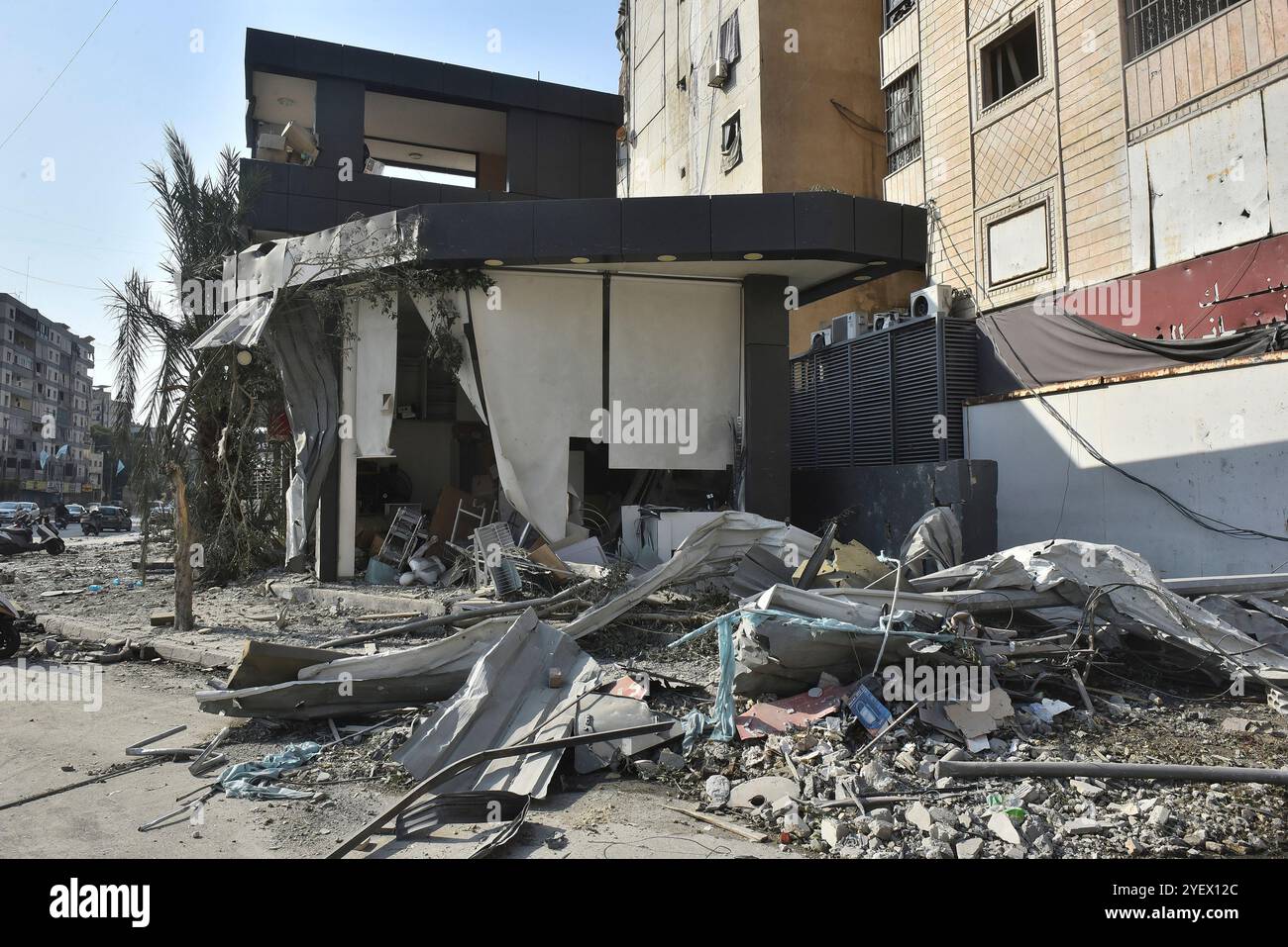 Beirut, Lebanon. 01st Nov, 2024. The smouldering debris at the site of ...
