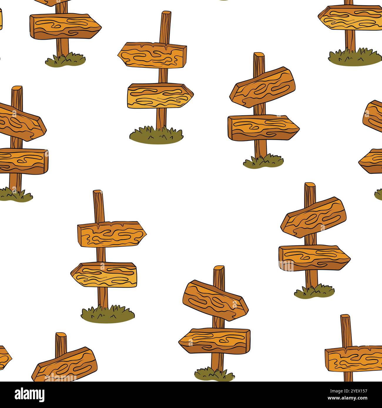 Seamless pattern with hand drawn road signs. Wooden signs with arrows ...