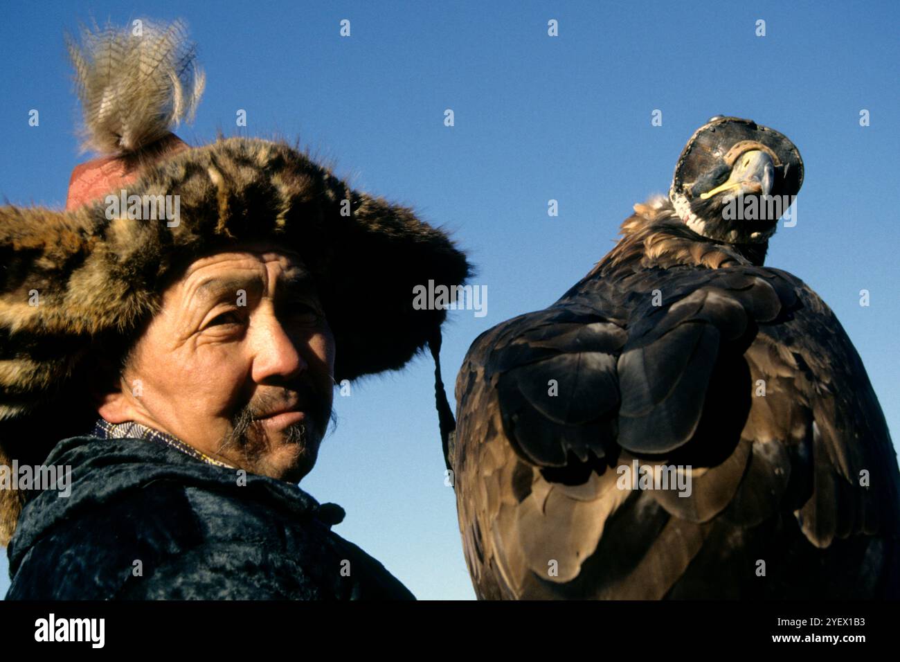 Asia, Mongolia, Altai, Mongolian Elder With Eagle Stock Photo - Alamy