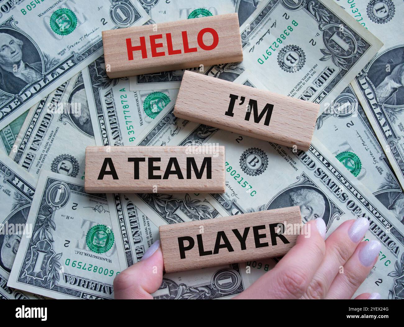 Hello I am a team player symbol. Concept words Hello I am a team player ...