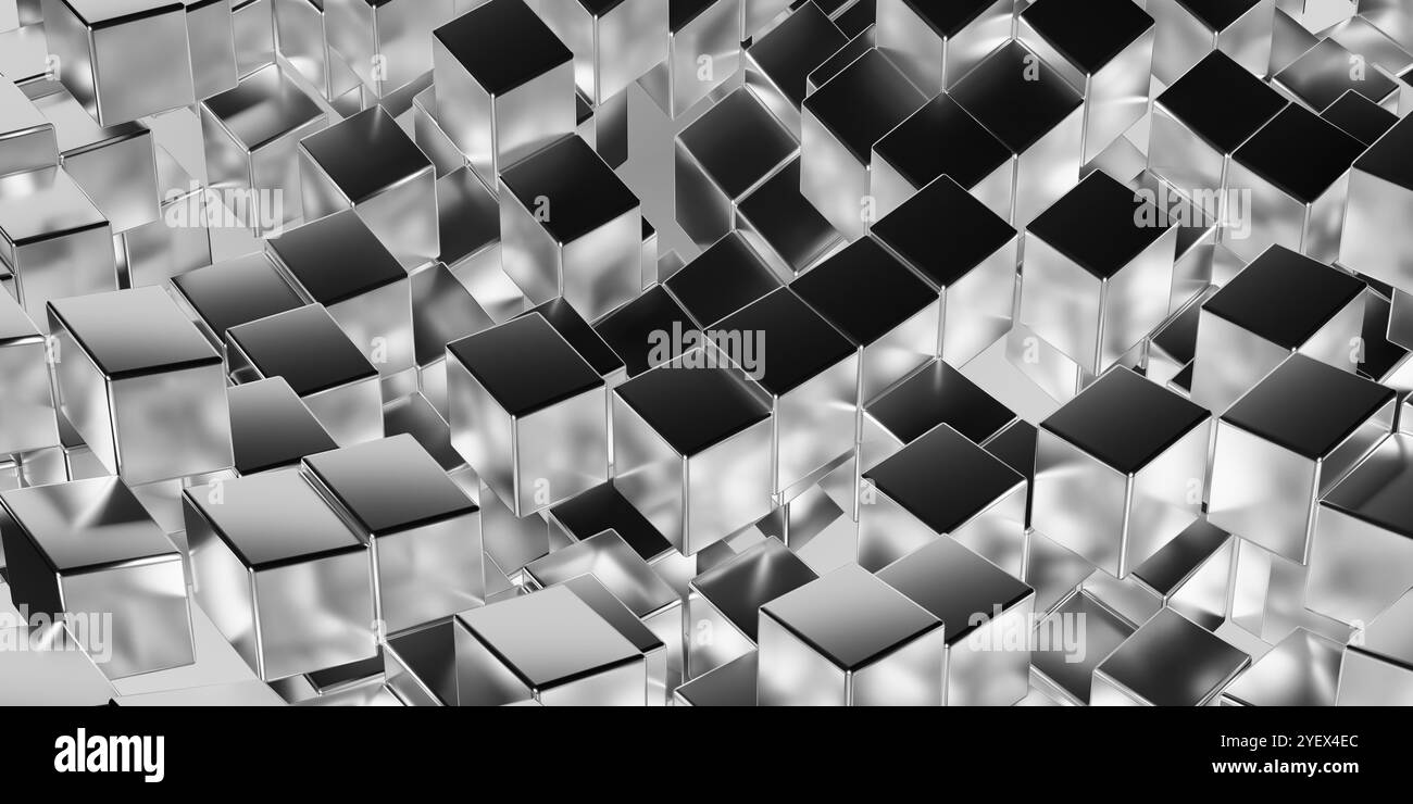 Wave shaped random offset beveled silver metallic cube boxes block ...