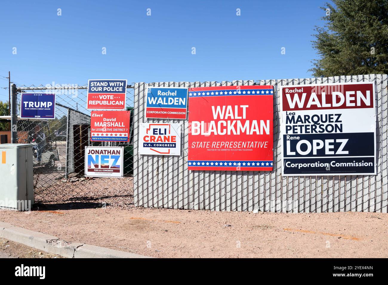Political signs for the November 5th General Election can be seen at a ...
