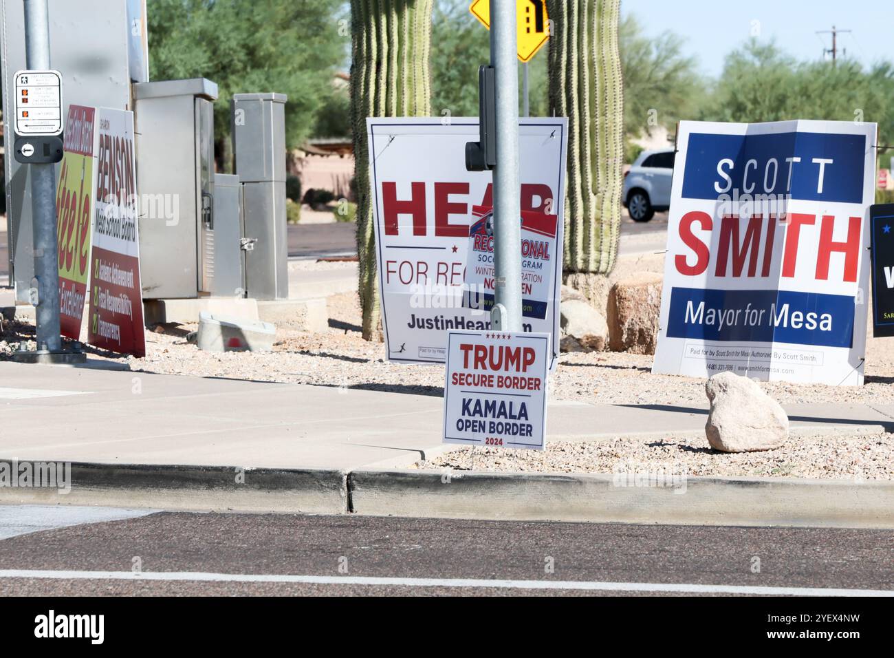 Political signs for the November 5th General Election can be seen along ...