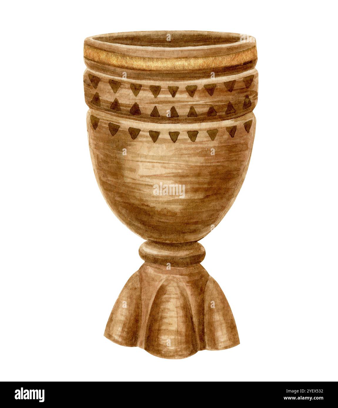 Unity cup wooden curved ritual goblet with gold tribal ornament. Hand ...