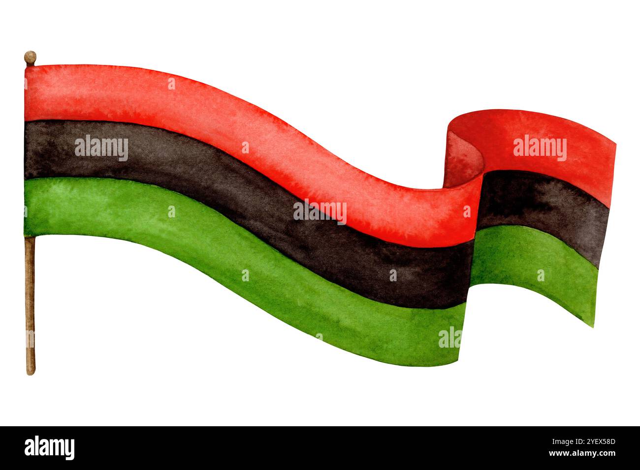 Pan-African waving flag symbol of freedom. Hand drawn watercolor ...