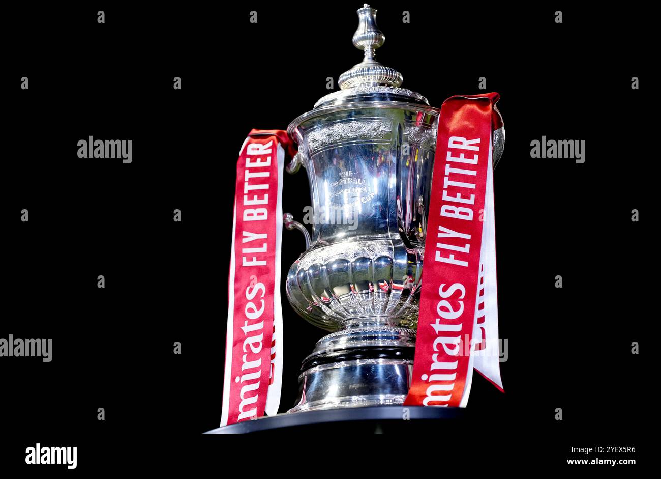 The FA Cup trophy on display ahead of the Emirates FA Cup first round ...