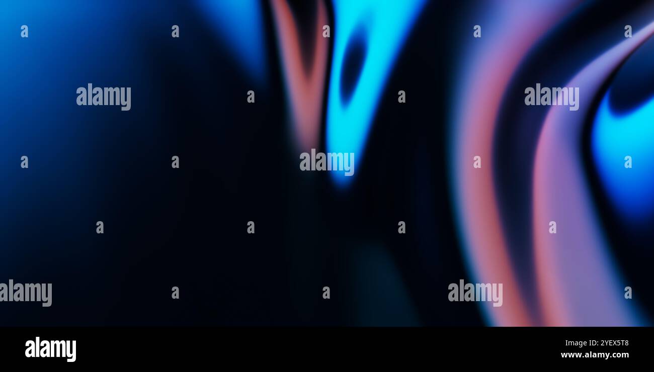 Abstract metallic soft waves, shiny iridescent liquid shapes. 3d render ...