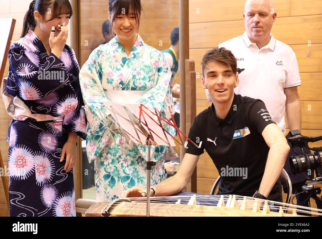 Yono, Japan. 1st Nov, 2024. French cyclist Ramon Bardet tries to play ...