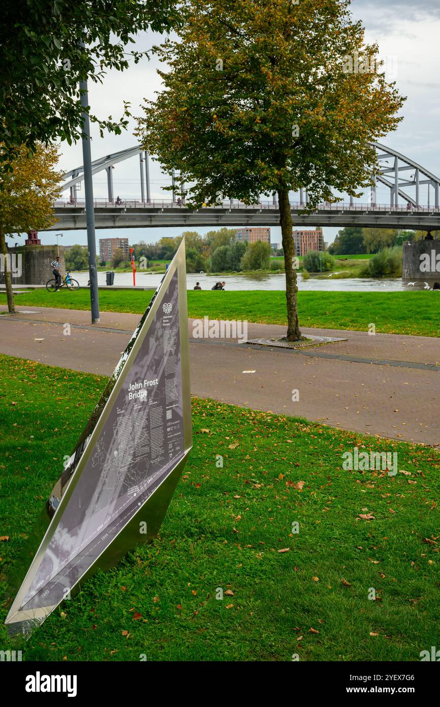 The commemorative sign at the John Frostbrug (John Frost Bridge) Arnhem ...