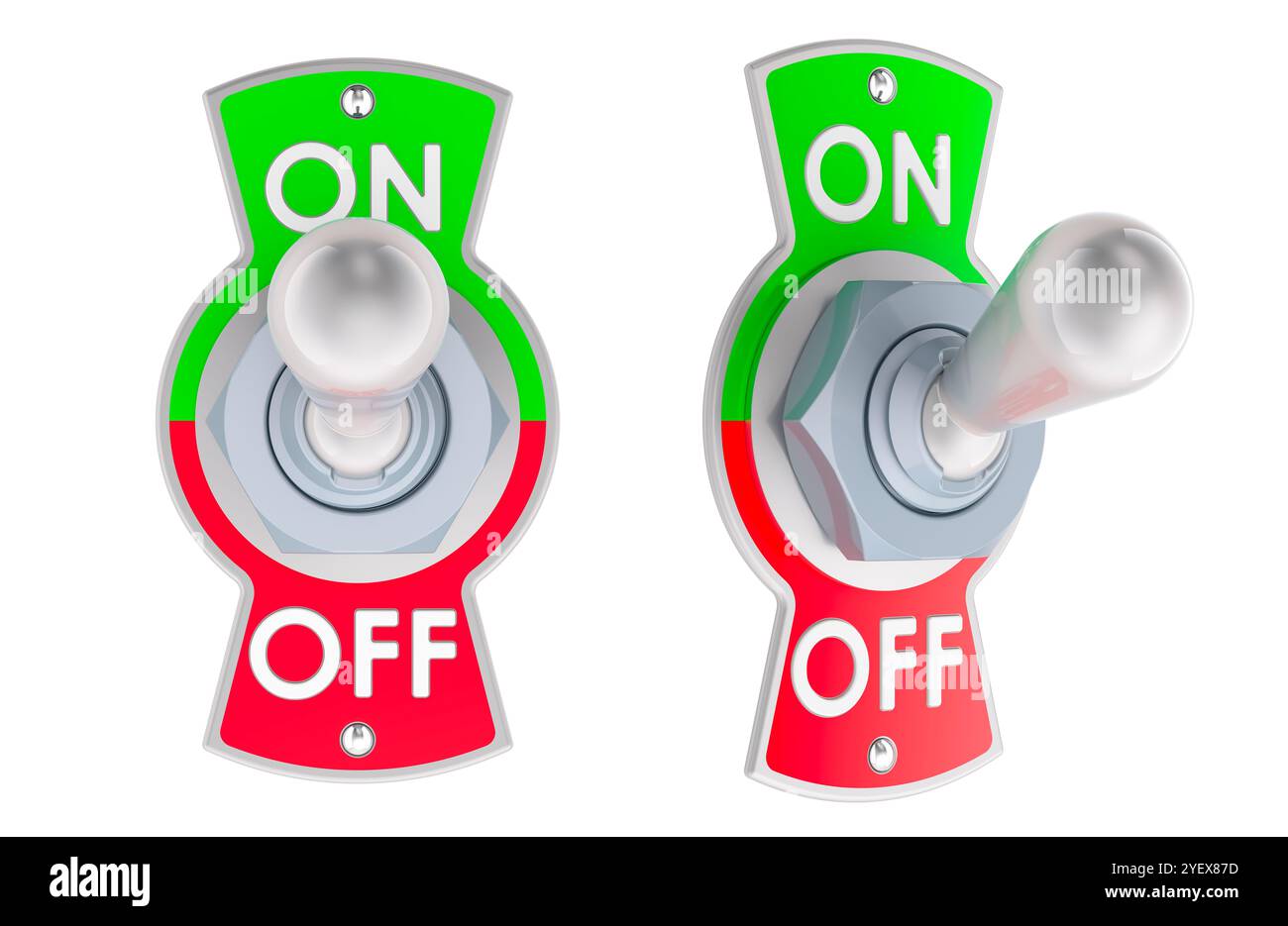 Toggle Switch, ON. Front and side views, 3D rendering isolated on white ...