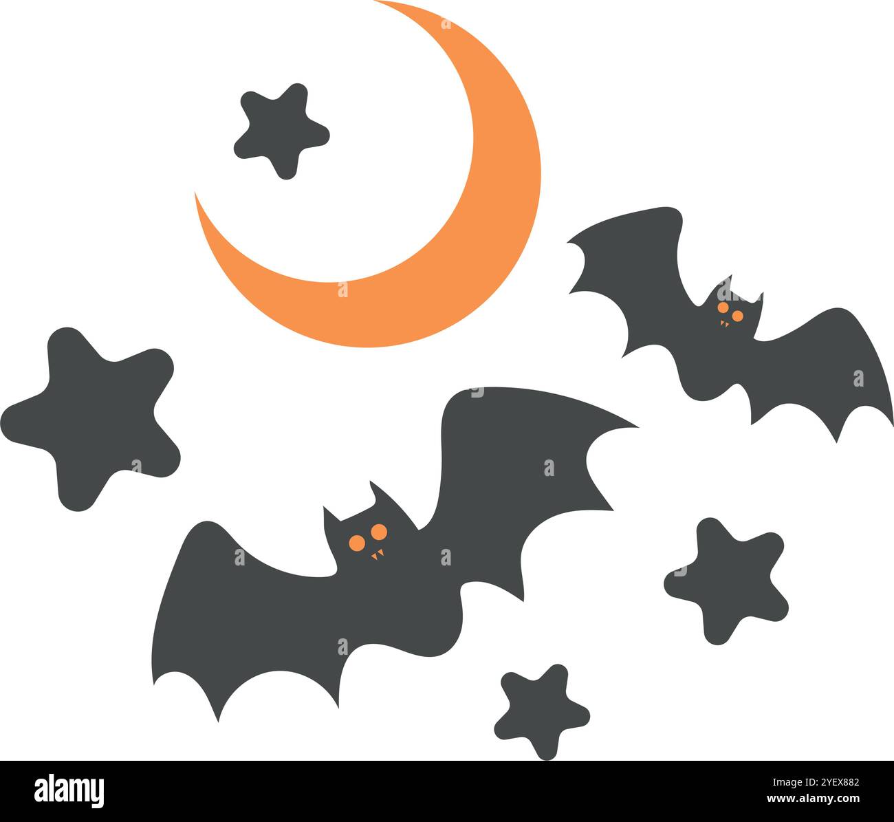 Halloween bats, crescent moon, and stars, spooky night Vector Stock ...