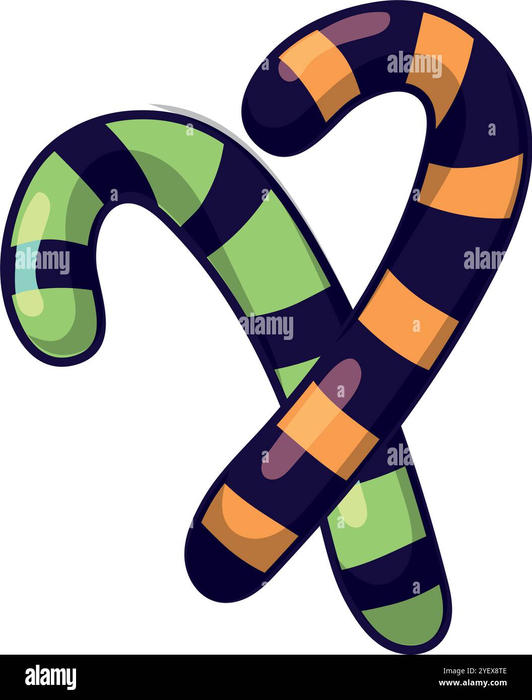 Striped Halloween candy canes in orange, green and black Vector Stock ...