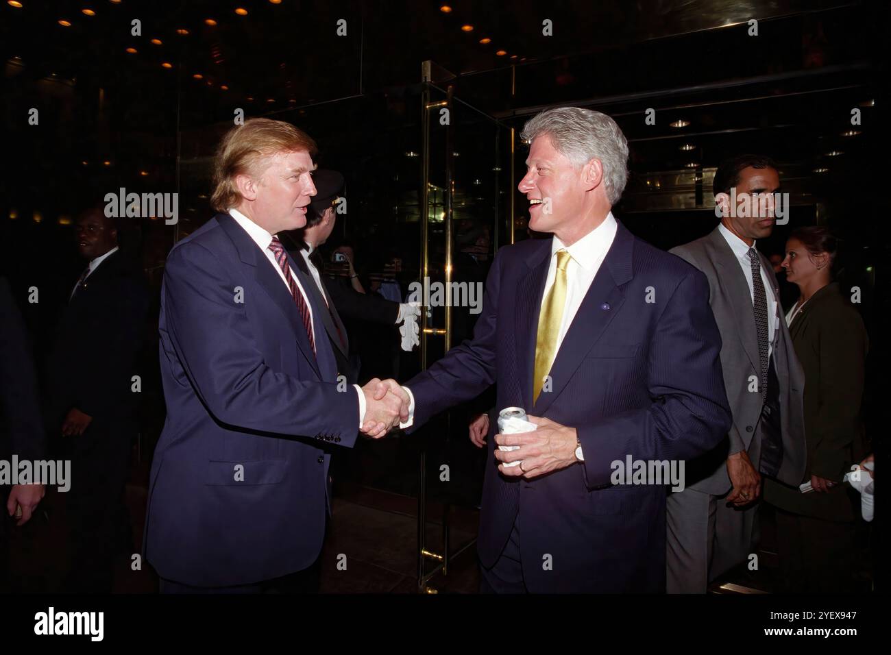 Donald Trump shaking hands with then President Bill Clinton at Trump ...
