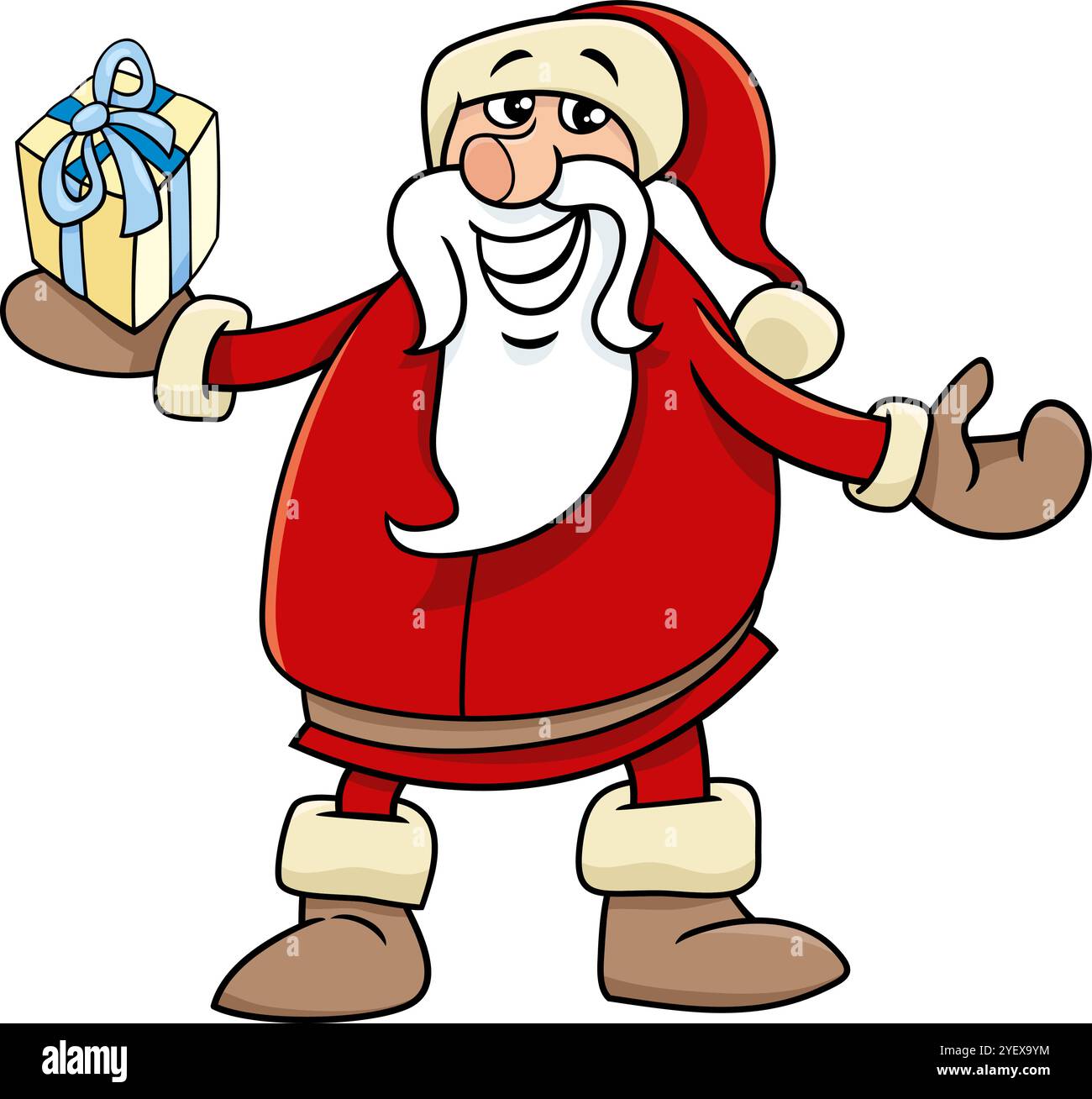 Cartoon illustration of Santa Claus with present on Christmas time ...