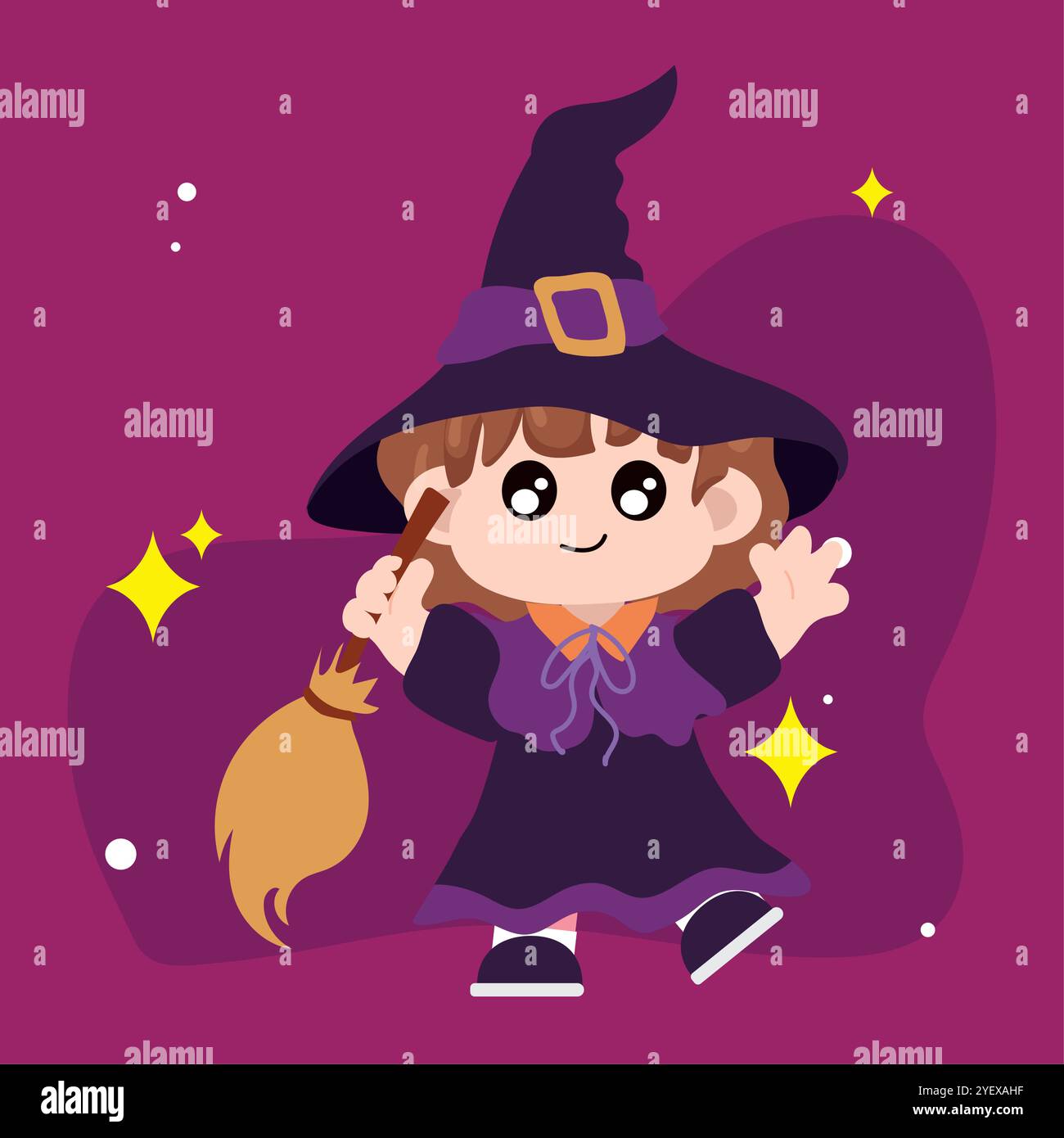 Child dressed as a witch with broom and hat Vector Stock Vector Image ...