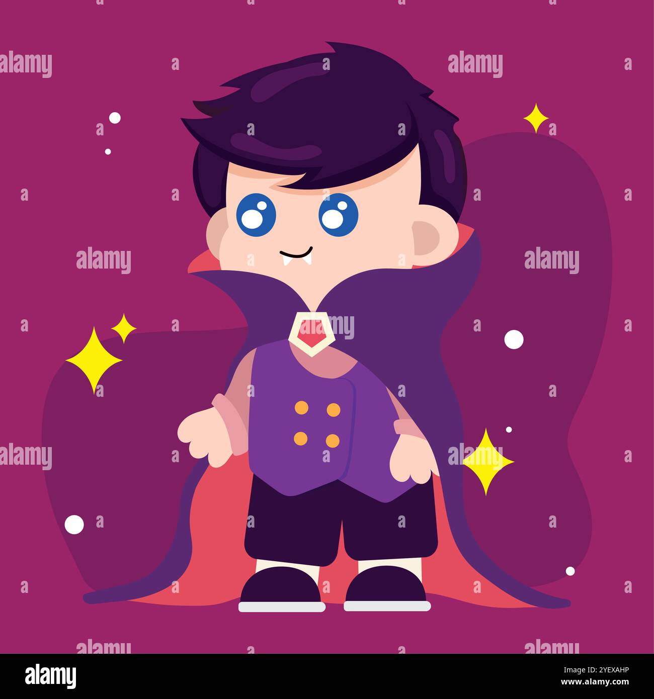 Kid in cute vampire costume with fangs and cape Vector Stock Vector ...