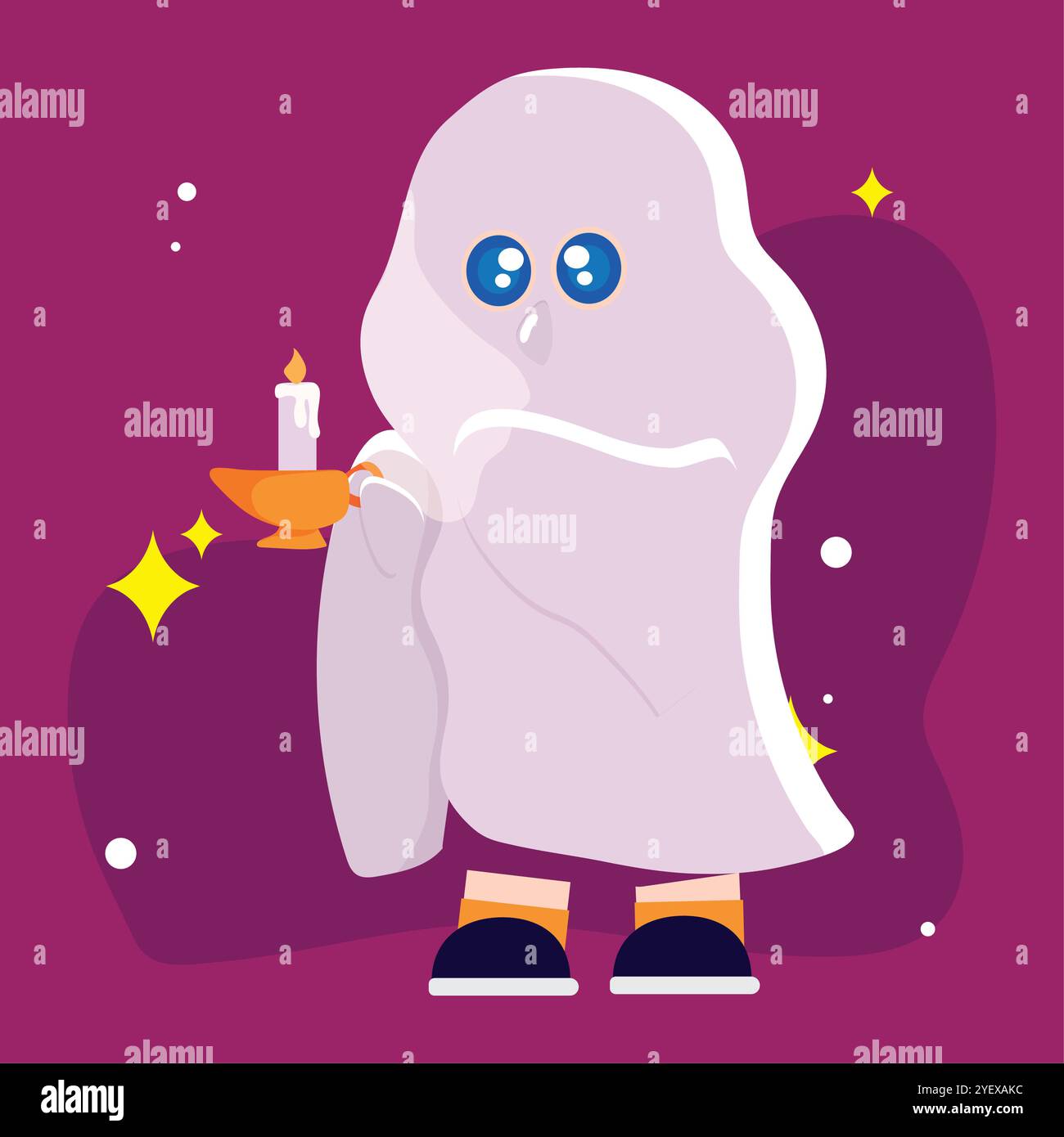 Little child dressed as a ghost holding candle Vector Stock Vector ...