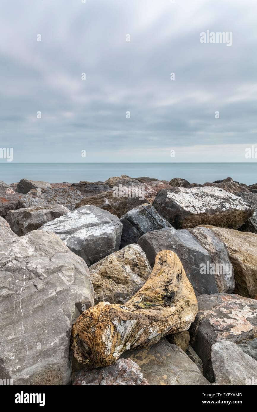 large rocks and boulders on a rugged isle of wight coastline with ...