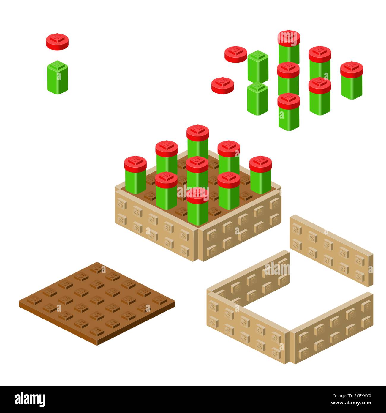 Concept with deconstruction garden box from plastic blocks. Vector ...