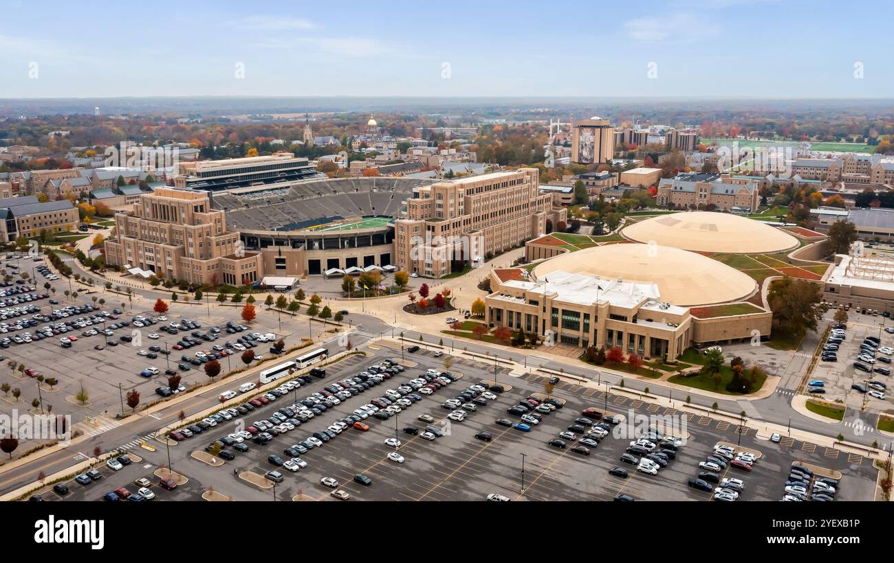 An aerial view of the University of Notre Dame Stadium and Purcell ...