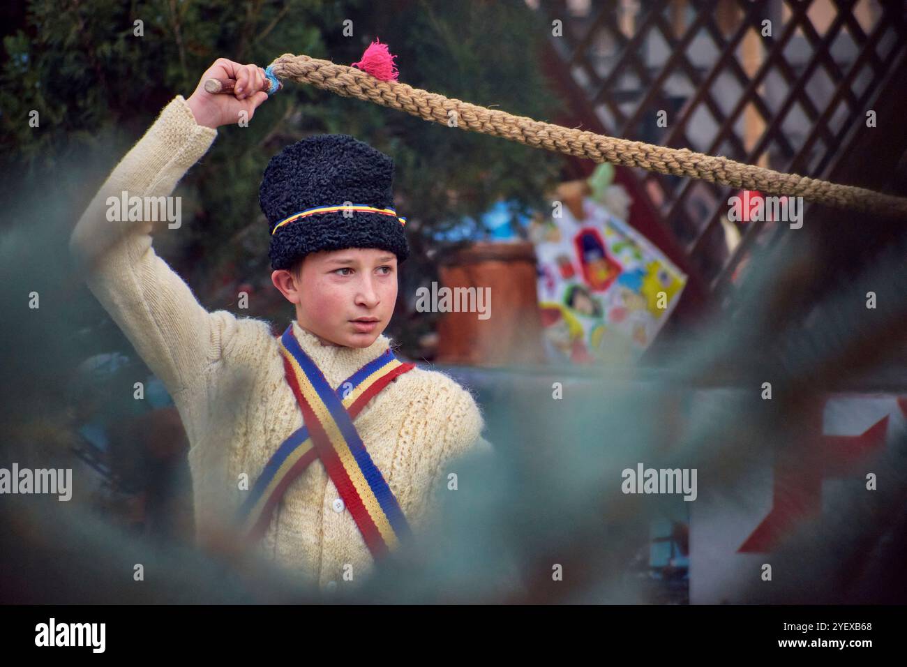 Comănești, Romania, December 2023: Local man dressed in bear fur ...