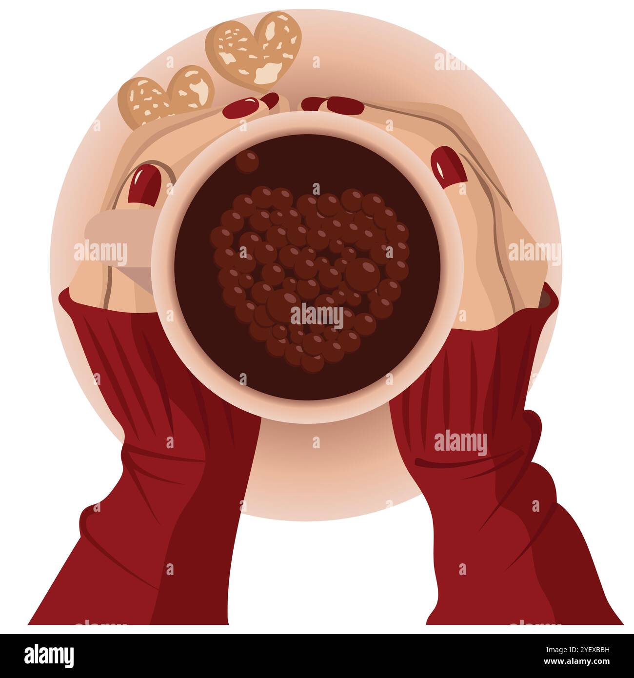 Cup in female hands, top view. Vector illustration isolated on white ...