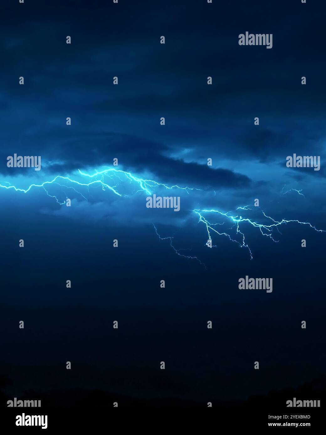 Dramatic Night Sky Illuminated By Bright Lightning Strikes Amidst Dark ...