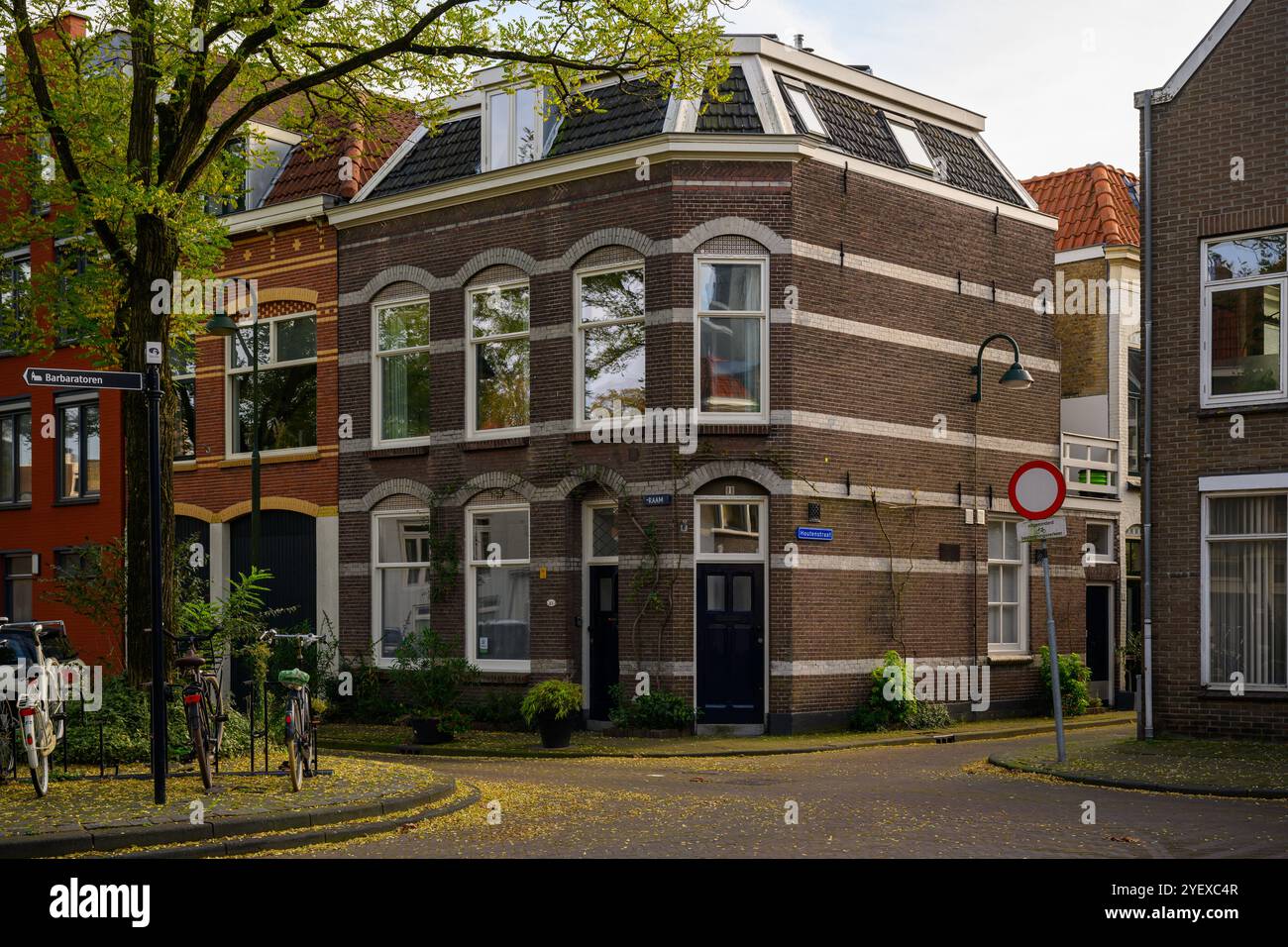A typical Autumn daytime Dutch Street Scene at Gouda, The Netherlands ...