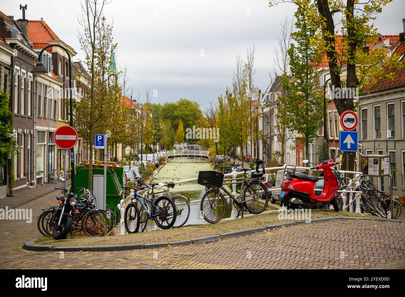 A typical Dutch street scene in Delft, The Netherlands Stock Photo - Alamy